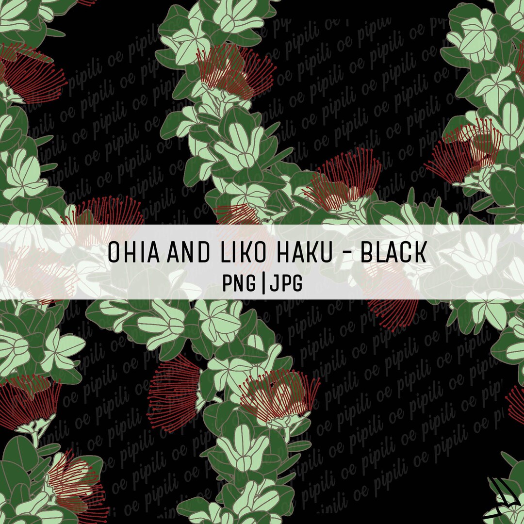 Ohia and Liko Haku Pattern - Black - Hawaiian Flower Lei Pattern ...