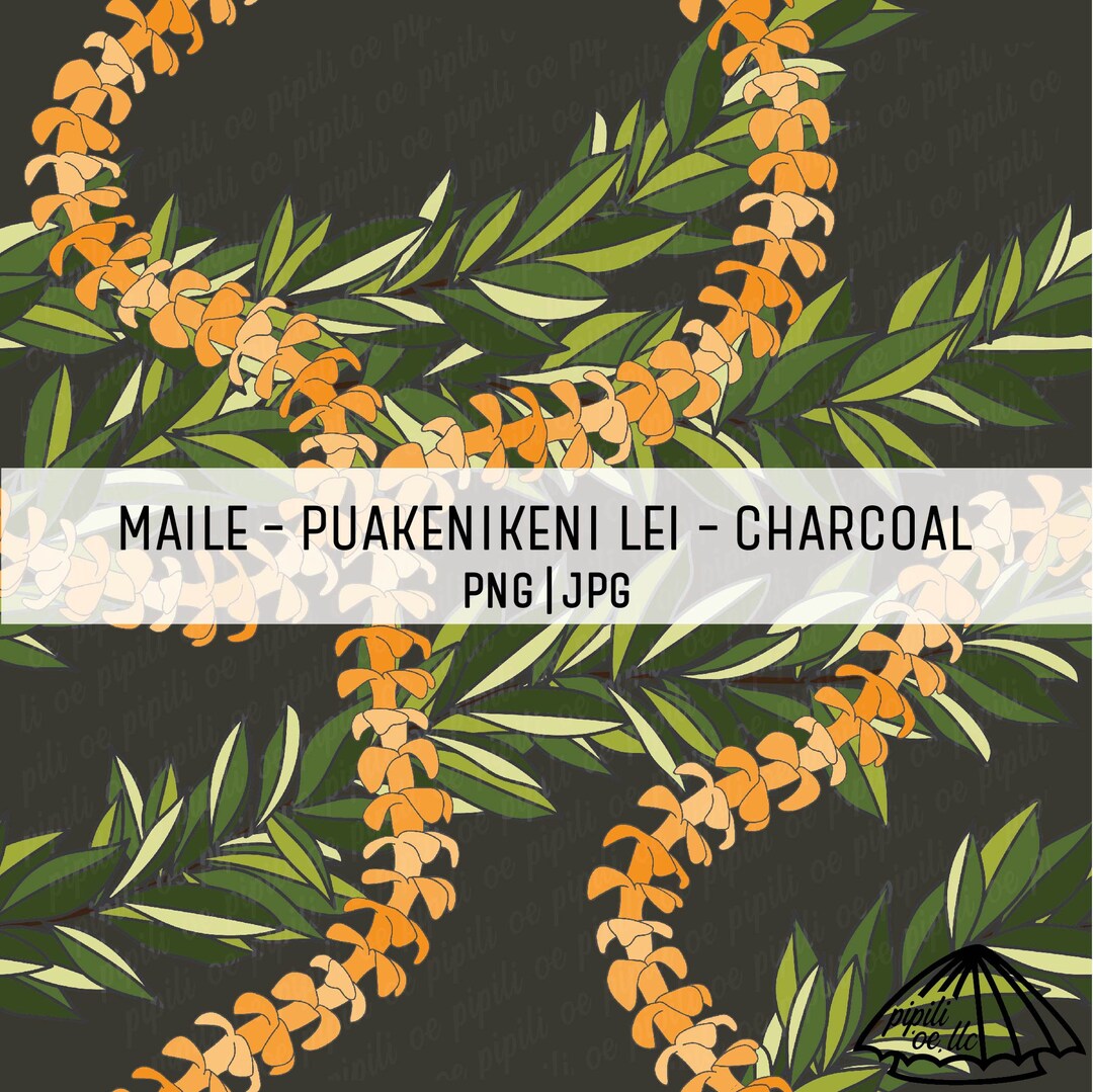 Maile and Puakenikeni Leis Pattern - Charcoal - Hawaii Seamless Pattern ...