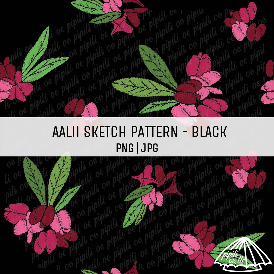 Aalii Sketch Pattern - Black - Hawaiian Floral Seamless Repeat - Custom ...