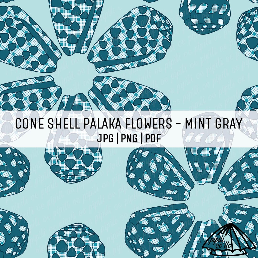 Cone Shell Palaka Flowers Pattern - Mint Gray - Seamless Pattern PNG ...
