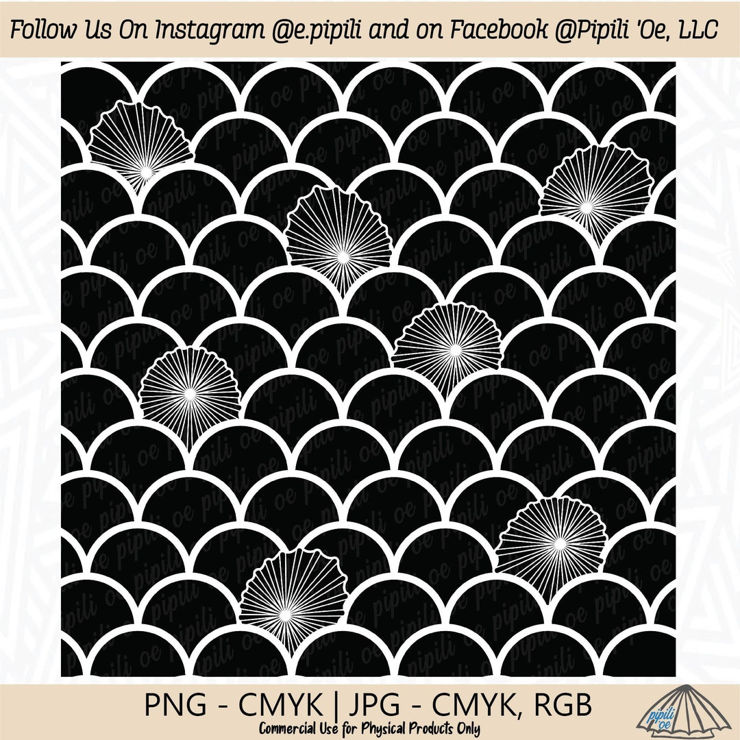 Opihi and Fish Scales Seamless Repeating Pattern - Black - Ocean ...