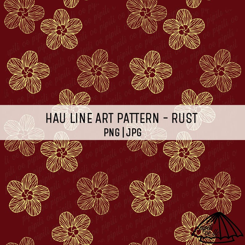 Hau Line Art Pattern - Rust - Hau Flower Design - Fabric Printing PNG ...