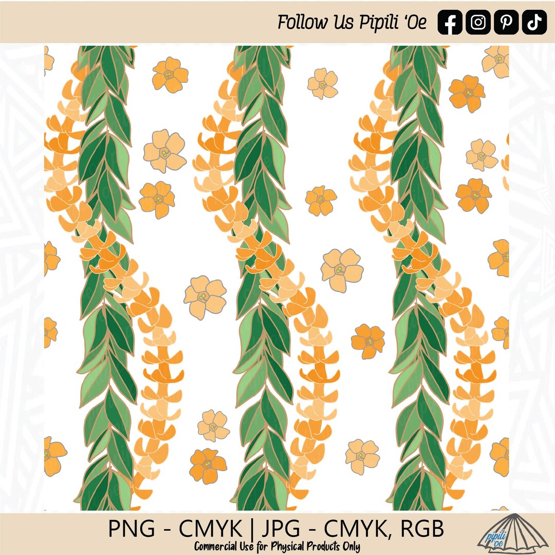 Maile and Puakenikeni Lei Pattern - White - Maile Lei Seamless ...