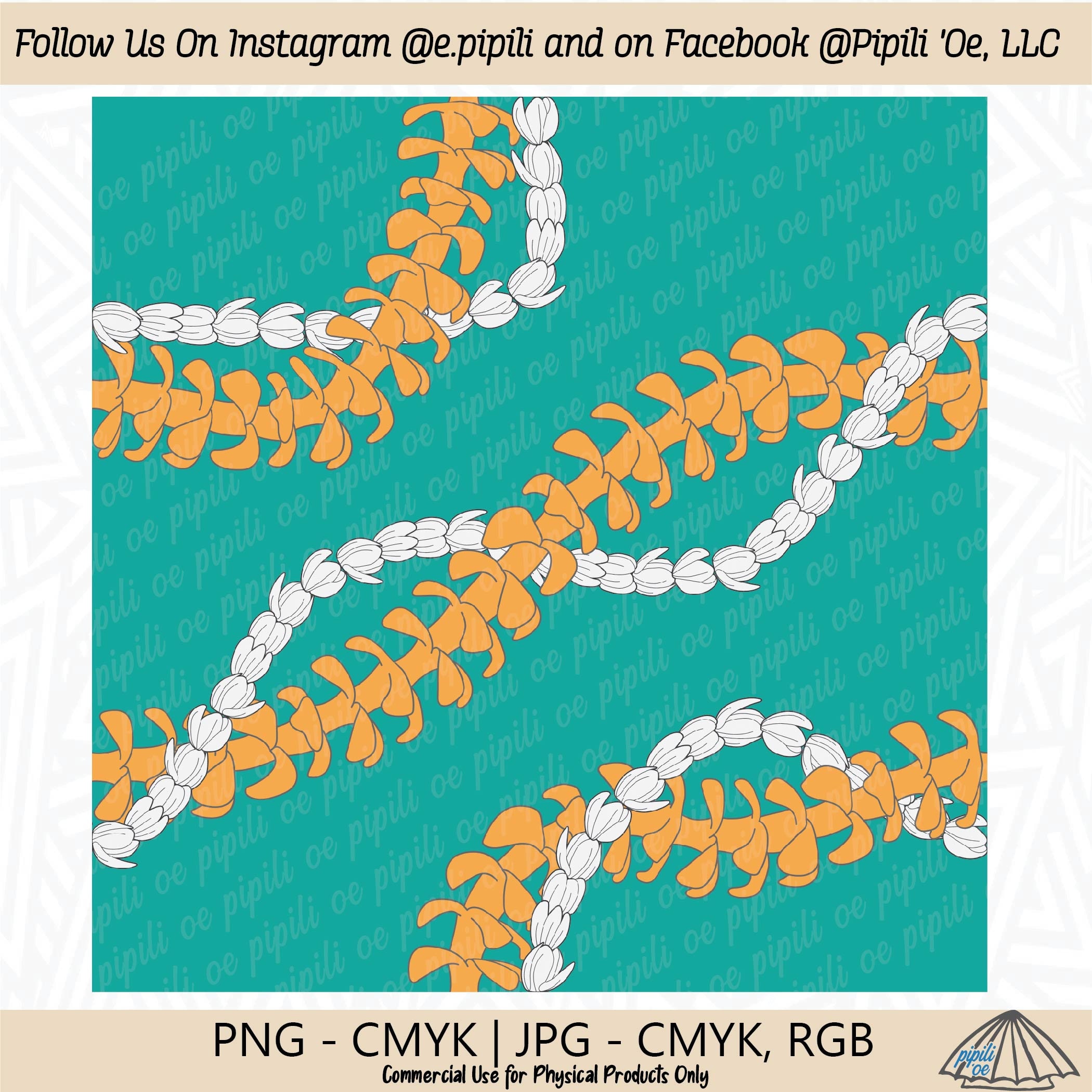 Puakenikeni and Pikake Pattern Teal Puakenikeni Lei Seamless PNG Pikake ...