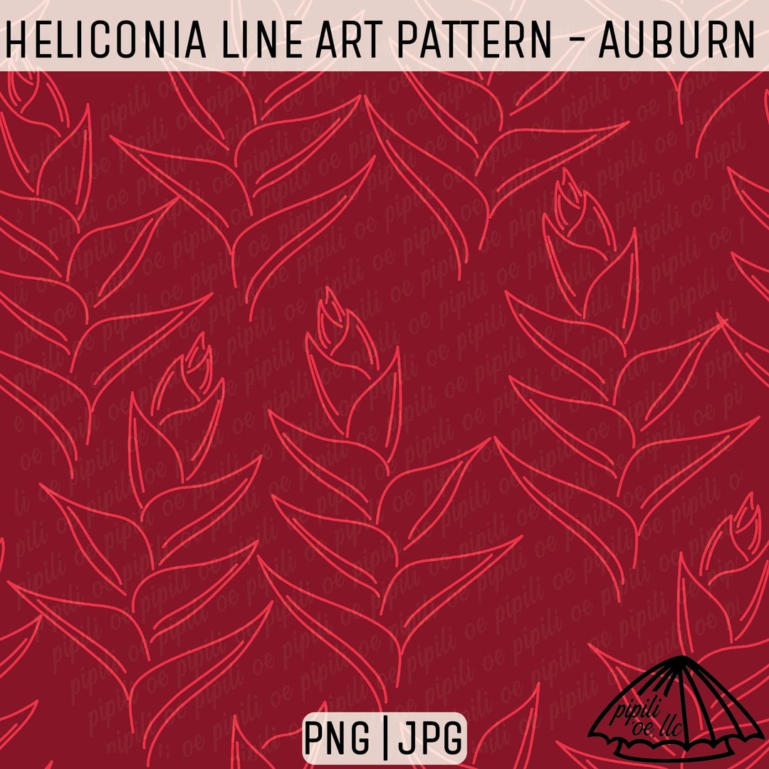 Heliconia Line Art Pattern - Auburn - Line Art Pattern PNG - Tropical ...