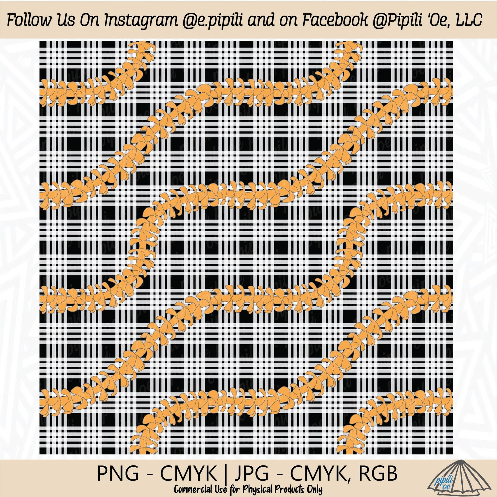 Puakenikeni and Palaka Pattern - Black - Puakenikeni Lei Seamless PNG ...