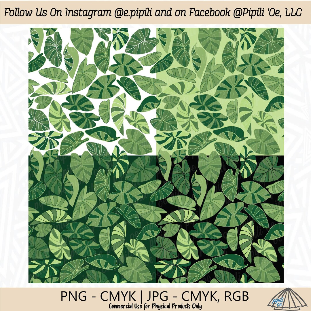 Colorful Kalo Leaves Repeating Pattern - Kalo Leaf Seamless Pattern ...