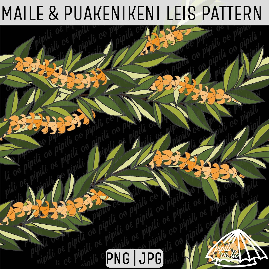 Maile and Puakenikeni Leis Pattern - Black - Hawaii Seamless Pattern ...