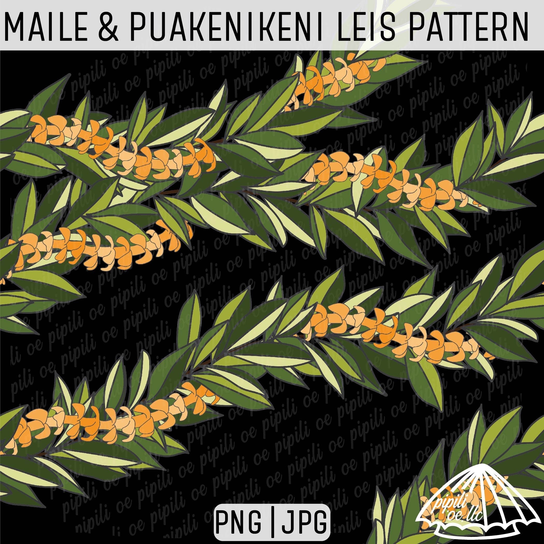 Maile and Puakenikeni Leis Pattern - Black - Hawaii Seamless Pattern ...