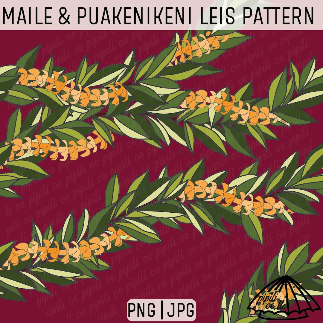 Maile and Puakenikeni Leis Pattern - Burgundy - Hawaii Seamless Pattern ...