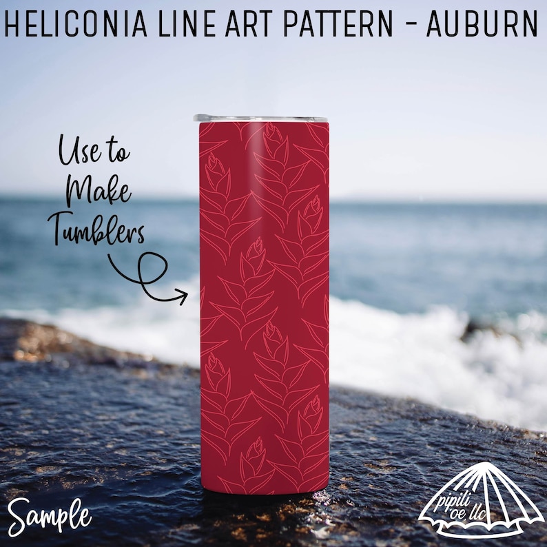Heliconia Line Art Pattern - Auburn - Line Art Pattern PNG - Tropical ...
