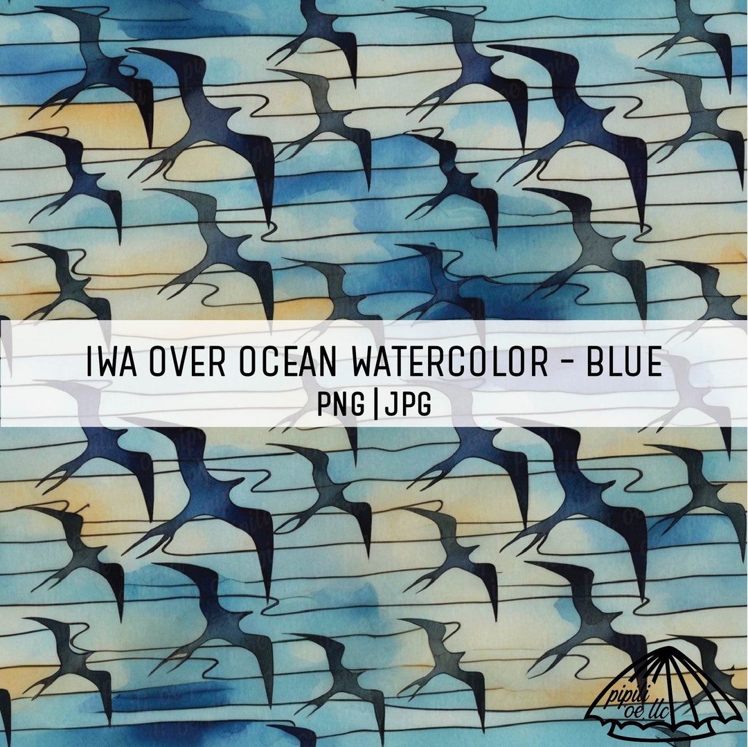 Iwa Over Ocean Watercolor - Blue - Iwa Bird Seamless Repeating Pattern ...