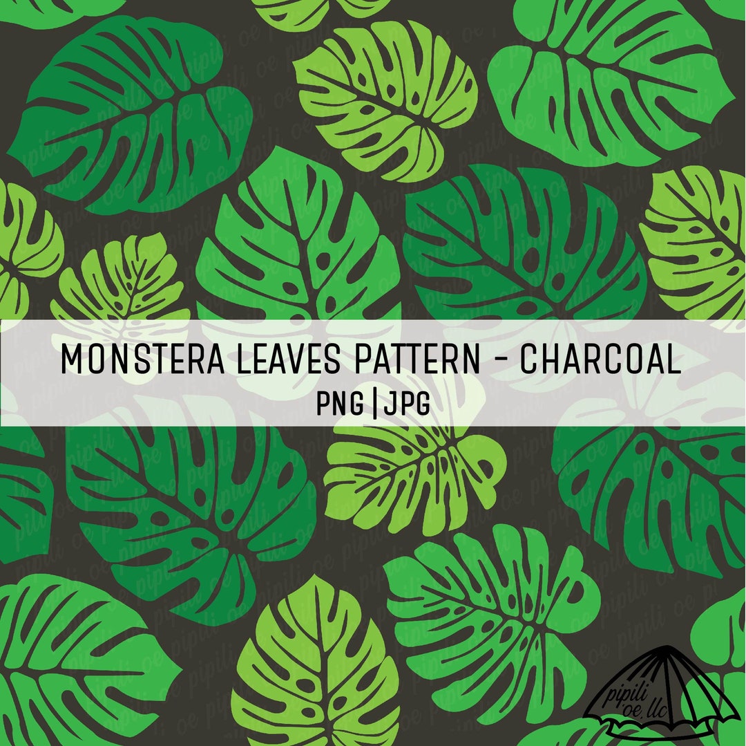 Monstera Leaf Pattern - Charcoal - Tropical Leaf Digital Paper ...