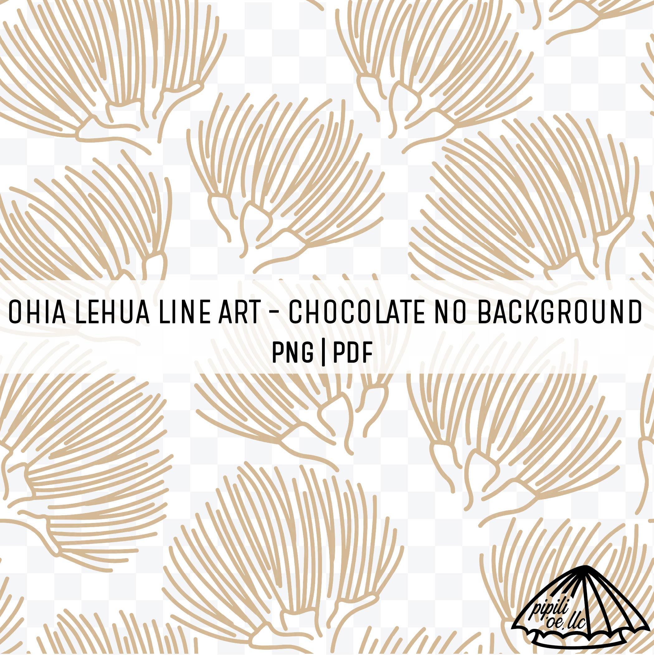 Ohia Lehua Line Art Pattern Chocolate - No Background - Seamless ...