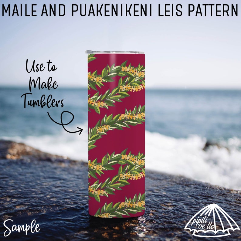 Maile and Puakenikeni Leis Pattern - Burgundy - Hawaii Seamless Pattern ...