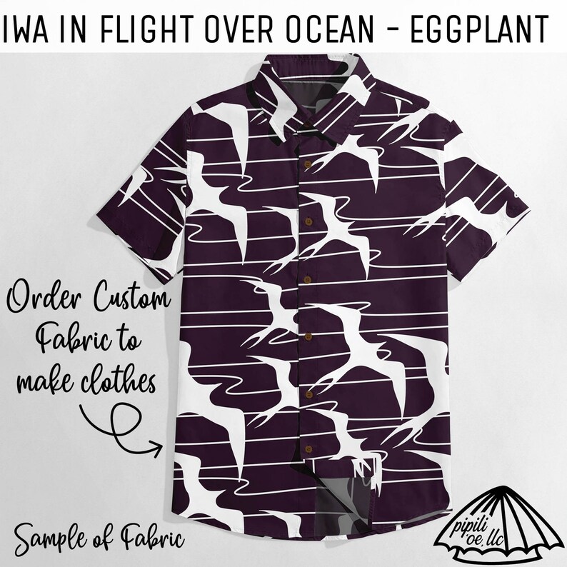 Iwa in Flight Over the Ocean Pattern - Eggplant - Iwa Bird Seamless ...
