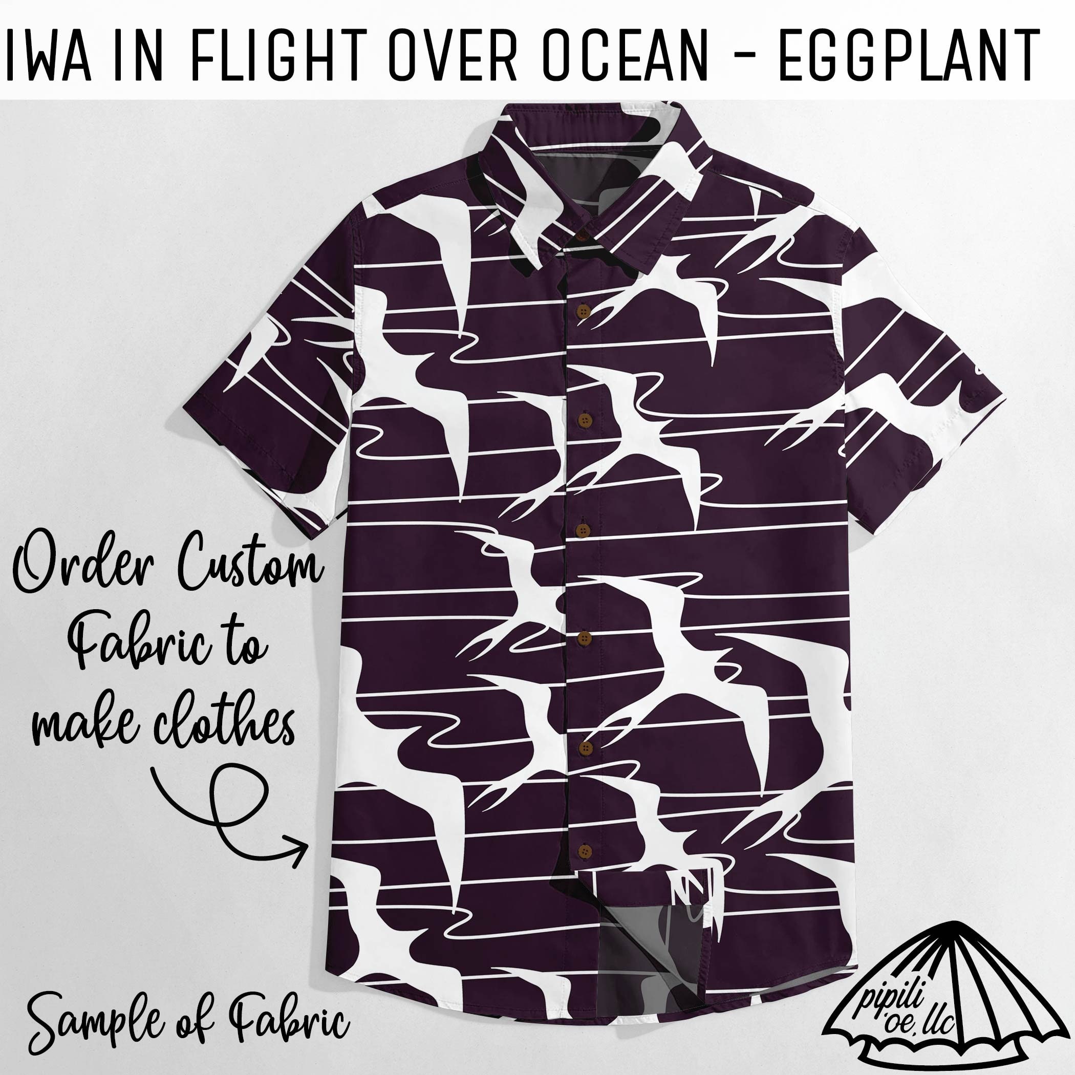 Iwa in Flight Over the Ocean Pattern - Eggplant - Iwa Bird Seamless ...