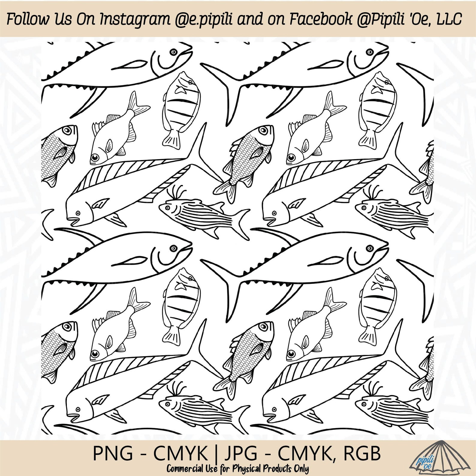 Hawaii Fish Pattern - White - Ahi Seamless Pattern - Ocean Fish ...