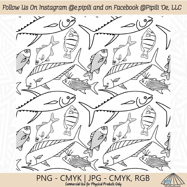Hawaii Fish Pattern - White - Ahi Seamless Pattern - Ocean Fish ...