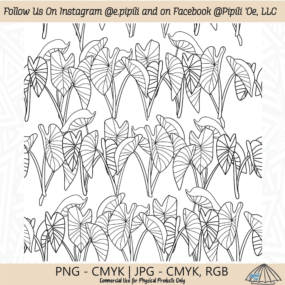 Kalo Lo'i Pattern PNG - White - Kalo Plant Repeating Pattern - Taro ...