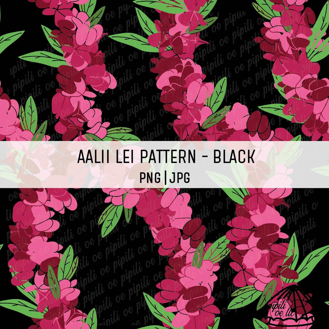 Aalii Lei Pattern - Black - Hawaiian Lei Print - Floral Seamless ...