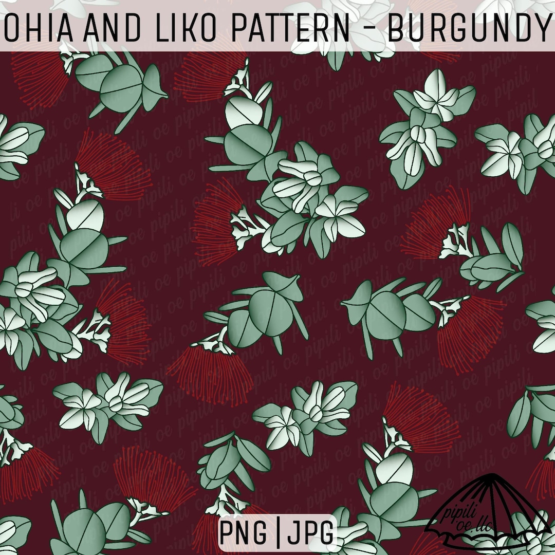Ohia and Liko Pattern - Burgundy - Hawaiian Flower Pattern - Seamless ...