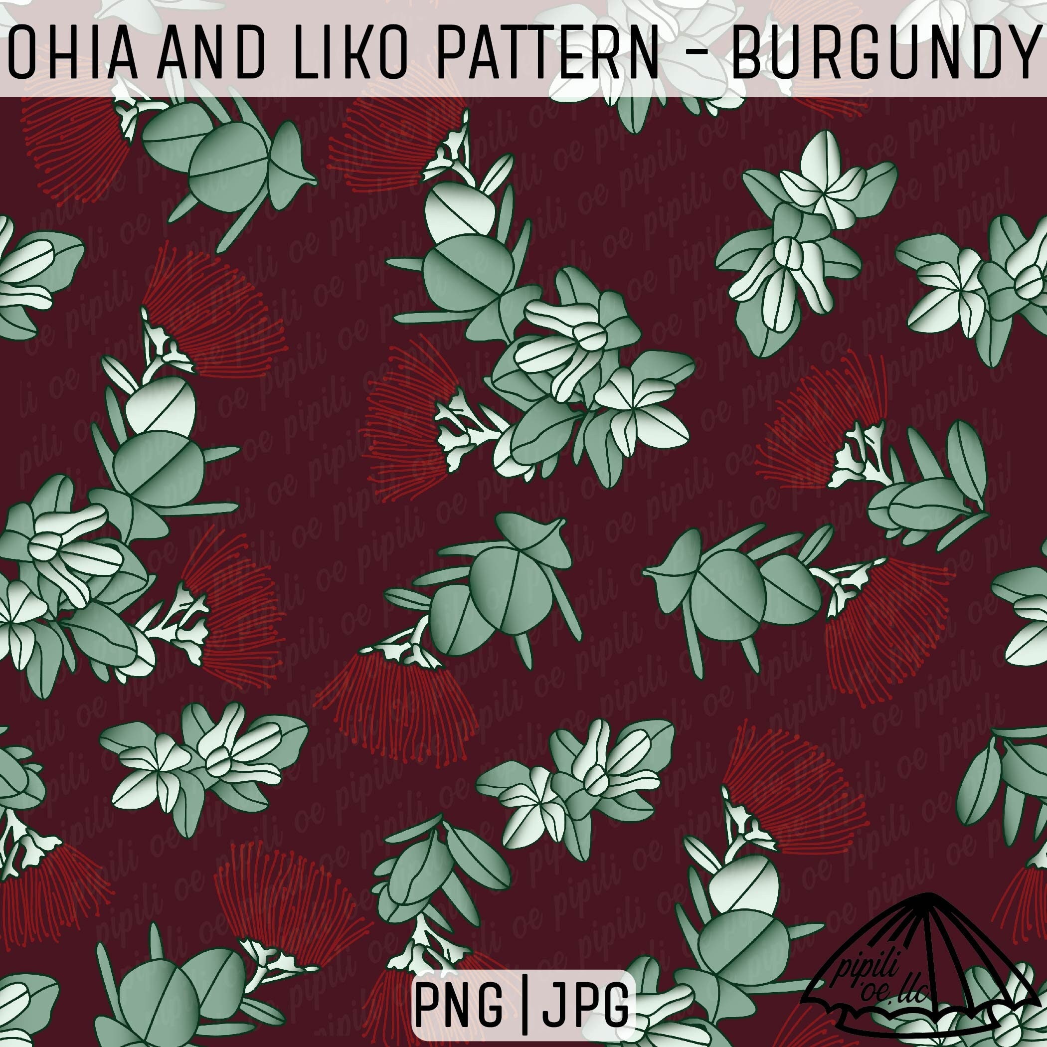 Ohia and Liko Pattern - Burgundy - Hawaiian Flower Pattern - Seamless ...