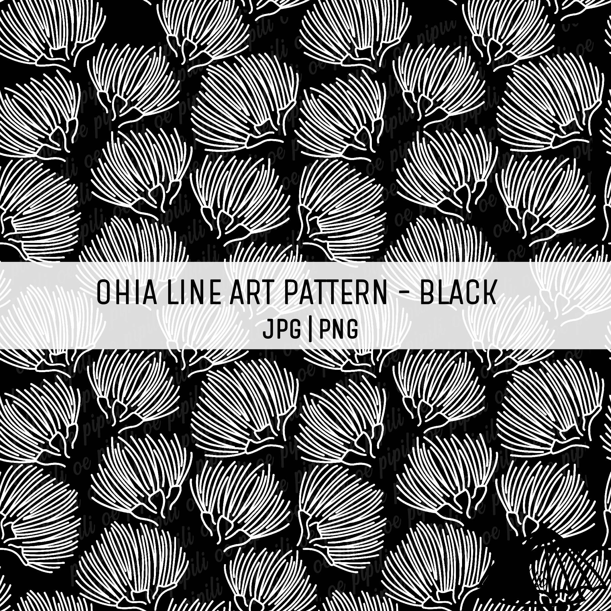 Ohia Lehua Line Art Pattern With Black Background - Seamless Pattern ...