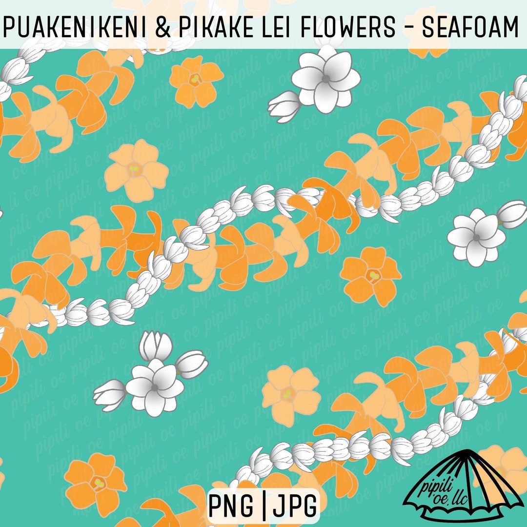 Puakenikeni and Pikake Lei Flowers Pattern - Seafoam - Hawaii Seamless ...