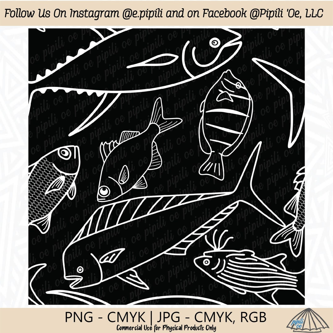 Hawaii Fish Pattern - Black - Ahi Seamless Pattern - Ocean Fish ...