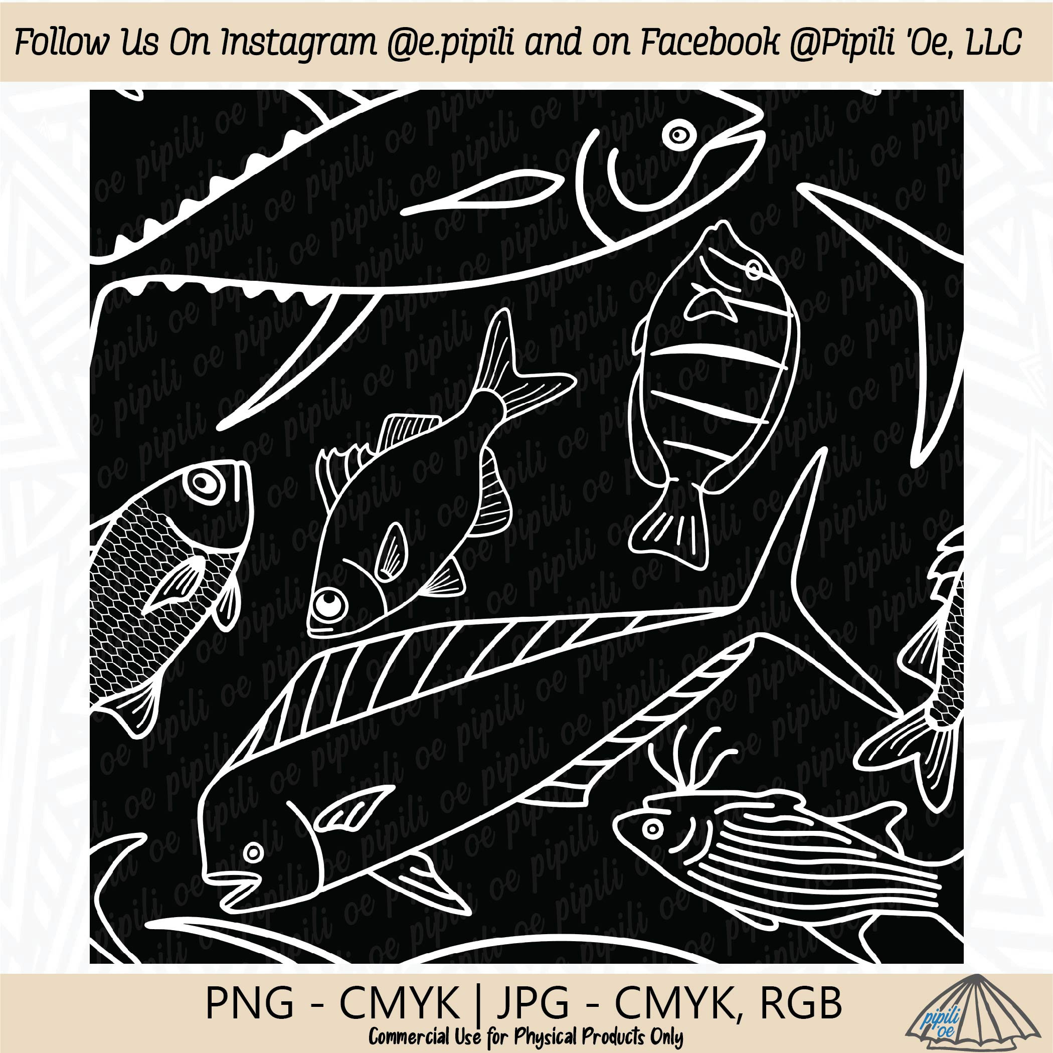 Hawaii Fish Pattern Black Ahi Seamless Pattern Ocean Fish Repeating ...