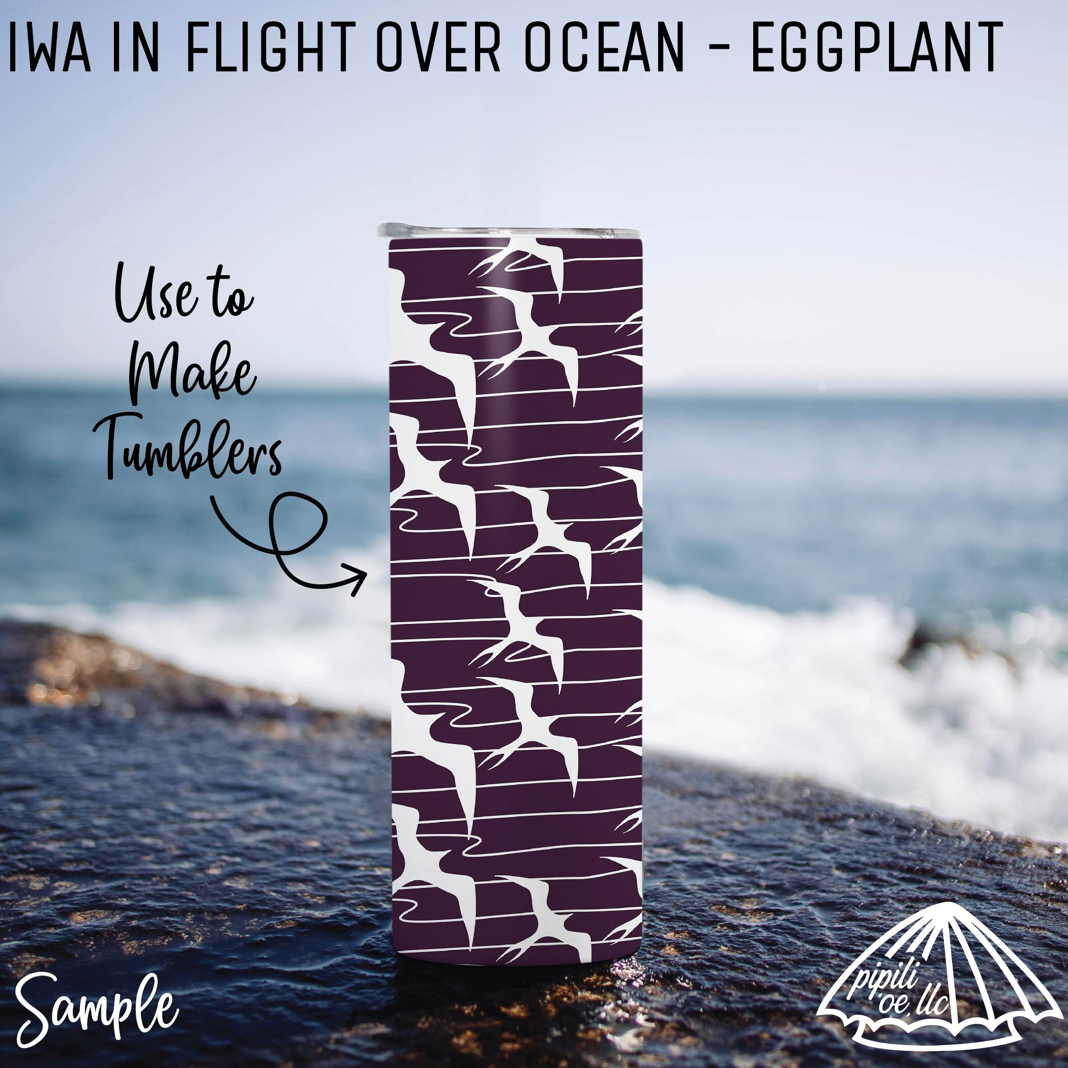Iwa in Flight Over the Ocean Pattern - Eggplant - Iwa Bird Seamless ...