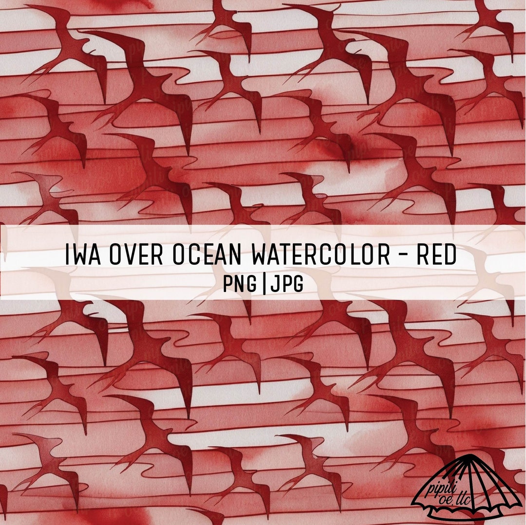 Iwa Over Ocean Watercolor - Red - Iwa Bird Seamless Repeating Pattern ...