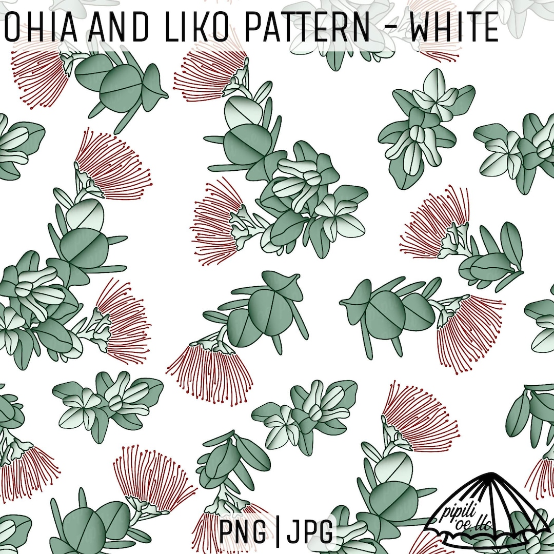 Ohia and Liko Pattern - White - Hawaiian Flower Pattern - Seamless ...