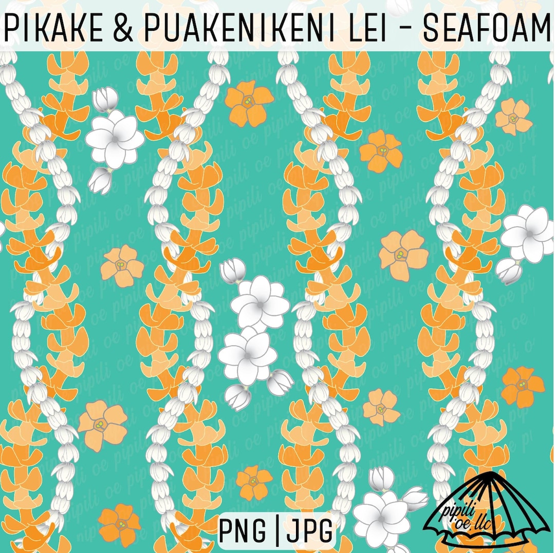 Pikake and Puakenikeni Lei Pattern - Seafoam - Pikake Lei Seamless ...