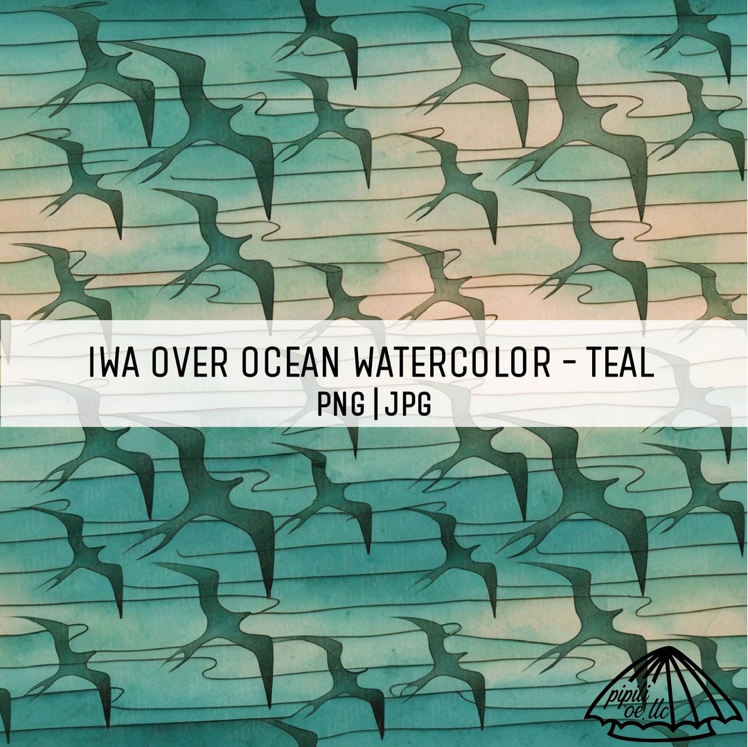Iwa Over Ocean Watercolor - Teal - Iwa Bird Seamless Repeating Pattern ...