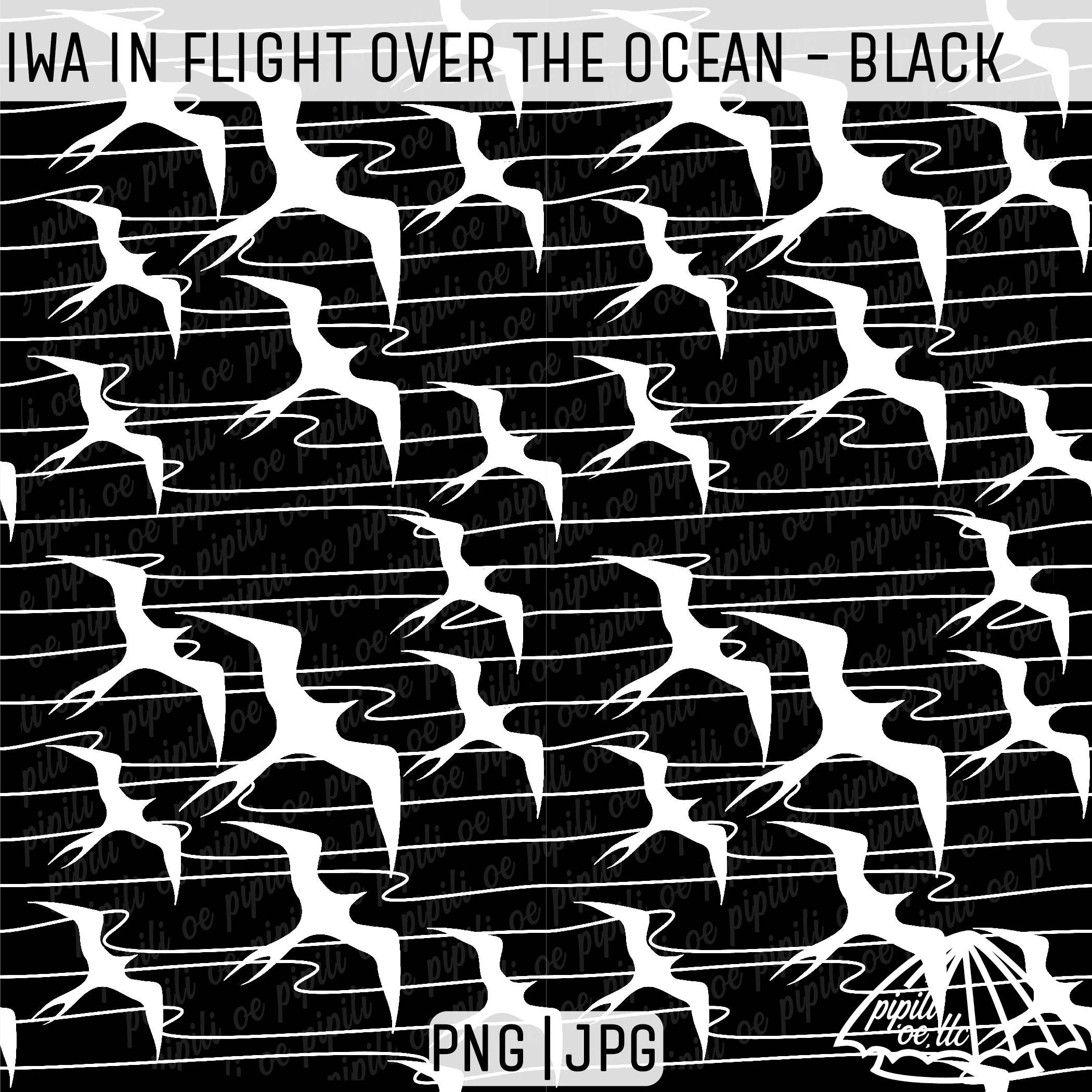 Iwa in Flight Over the Ocean Pattern - Black - Iwa Bird Seamless ...