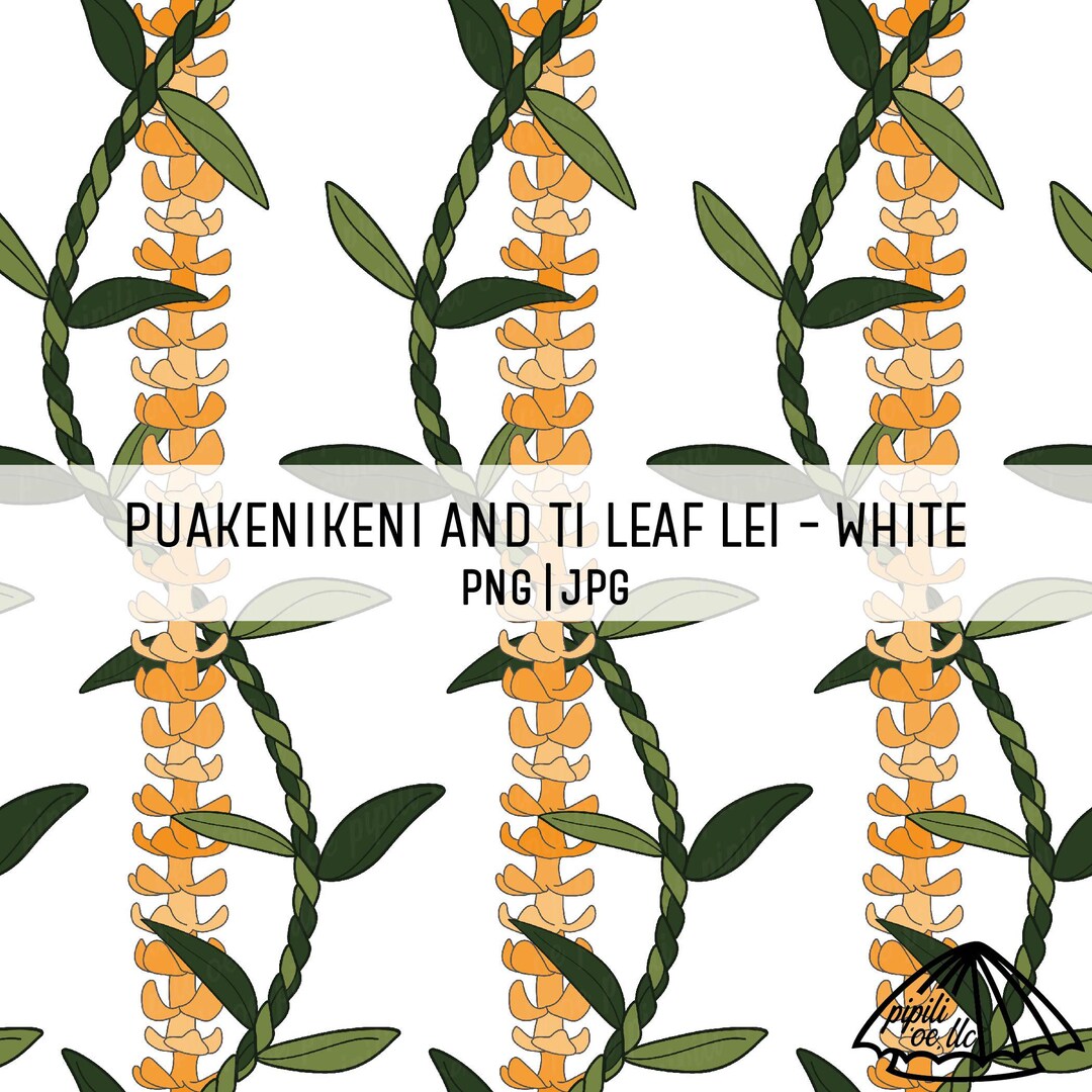 Puakenikeni Lei and Ti Leaf Lei Pattern - White - Lei Lāʻī Seamless ...