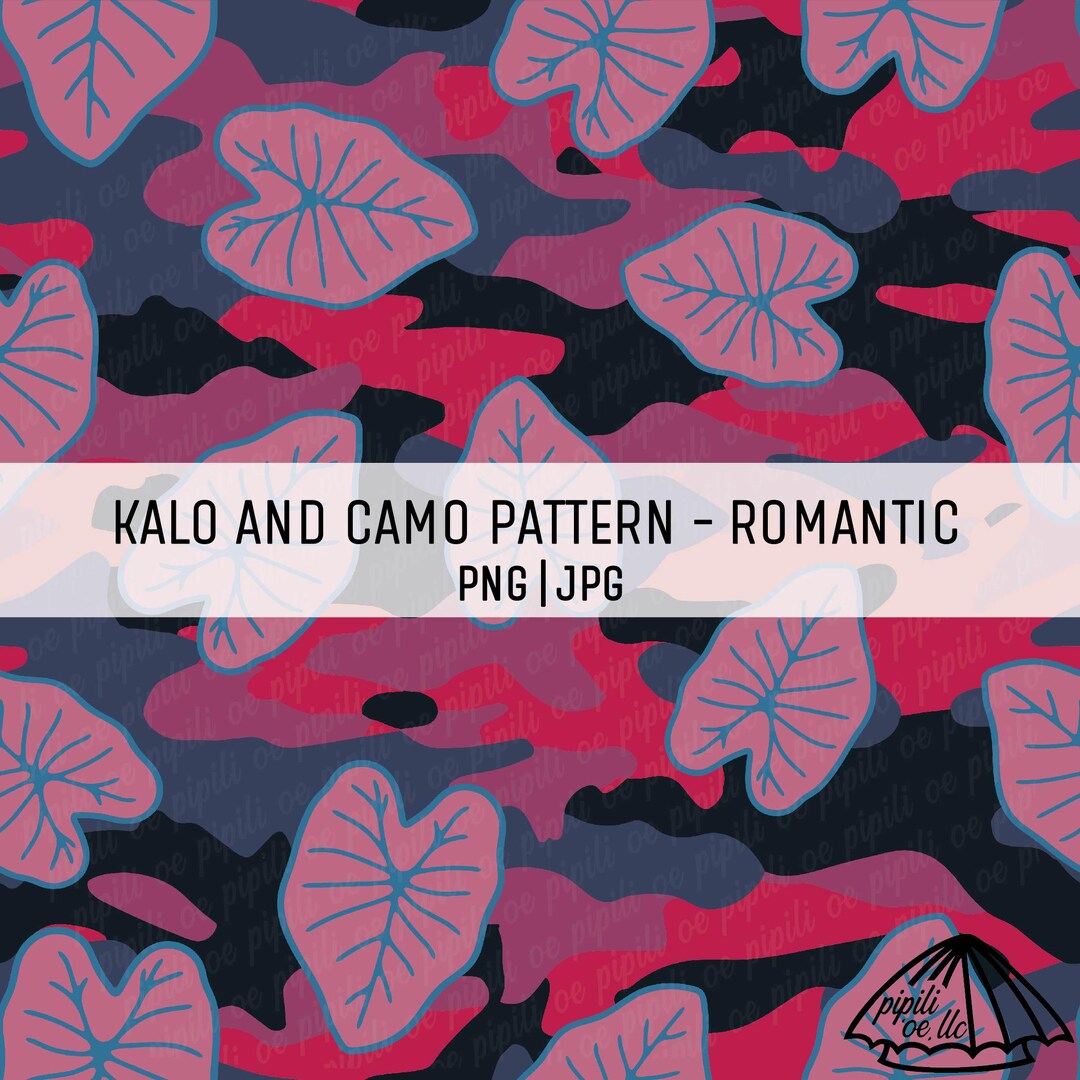 Kalo and Camouflage Pattern Romantic Taro Leaves Seamless Pattern ...