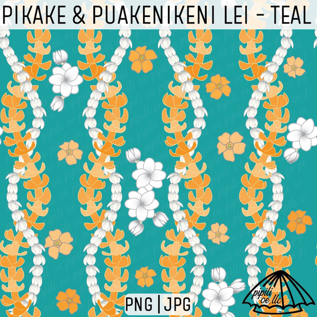Pikake and Puakenikeni Lei Pattern - Teal - Pikake Lei Seamless ...