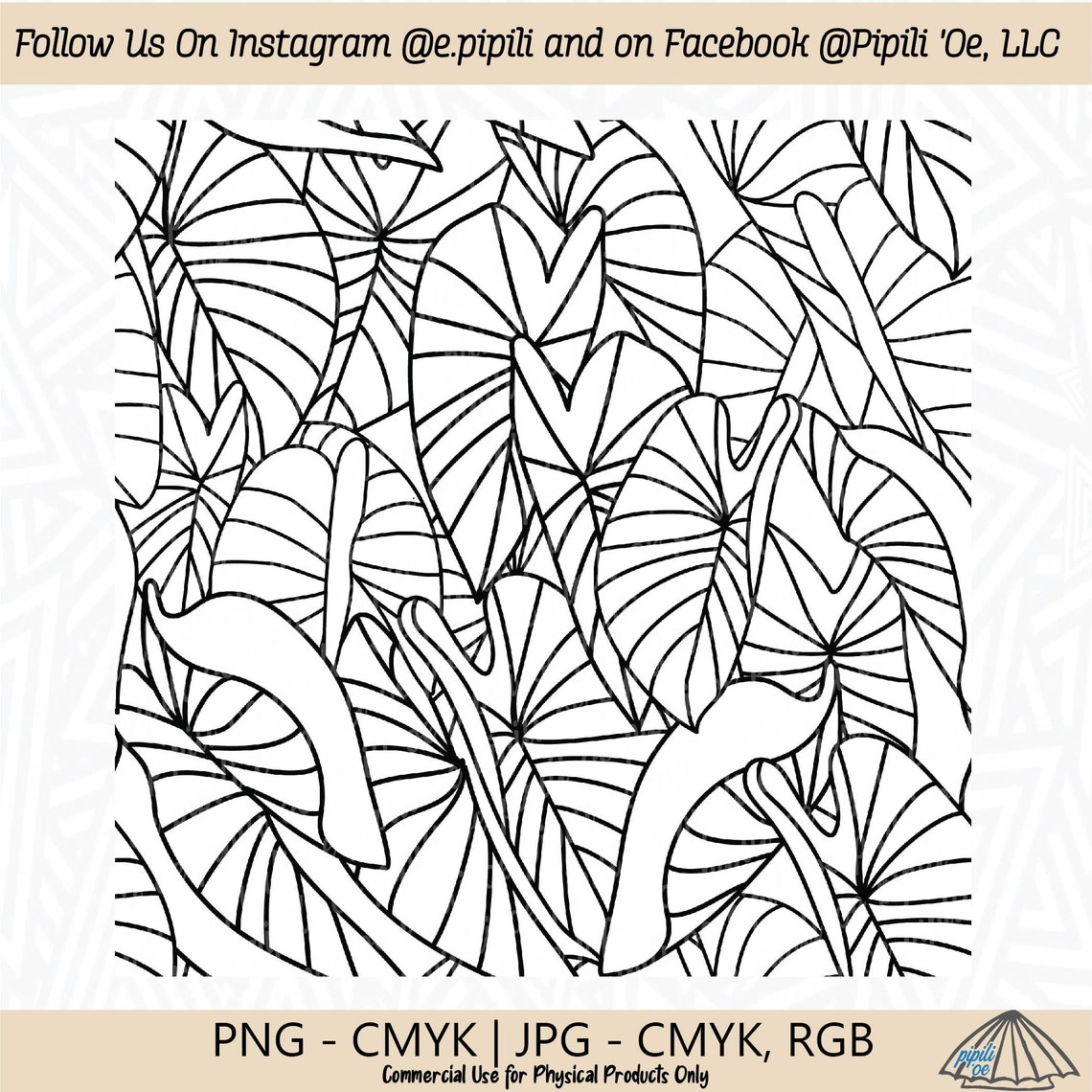 Black and White Kalo Leaves Repeating Pattern - Kalo Leaves Seamless ...