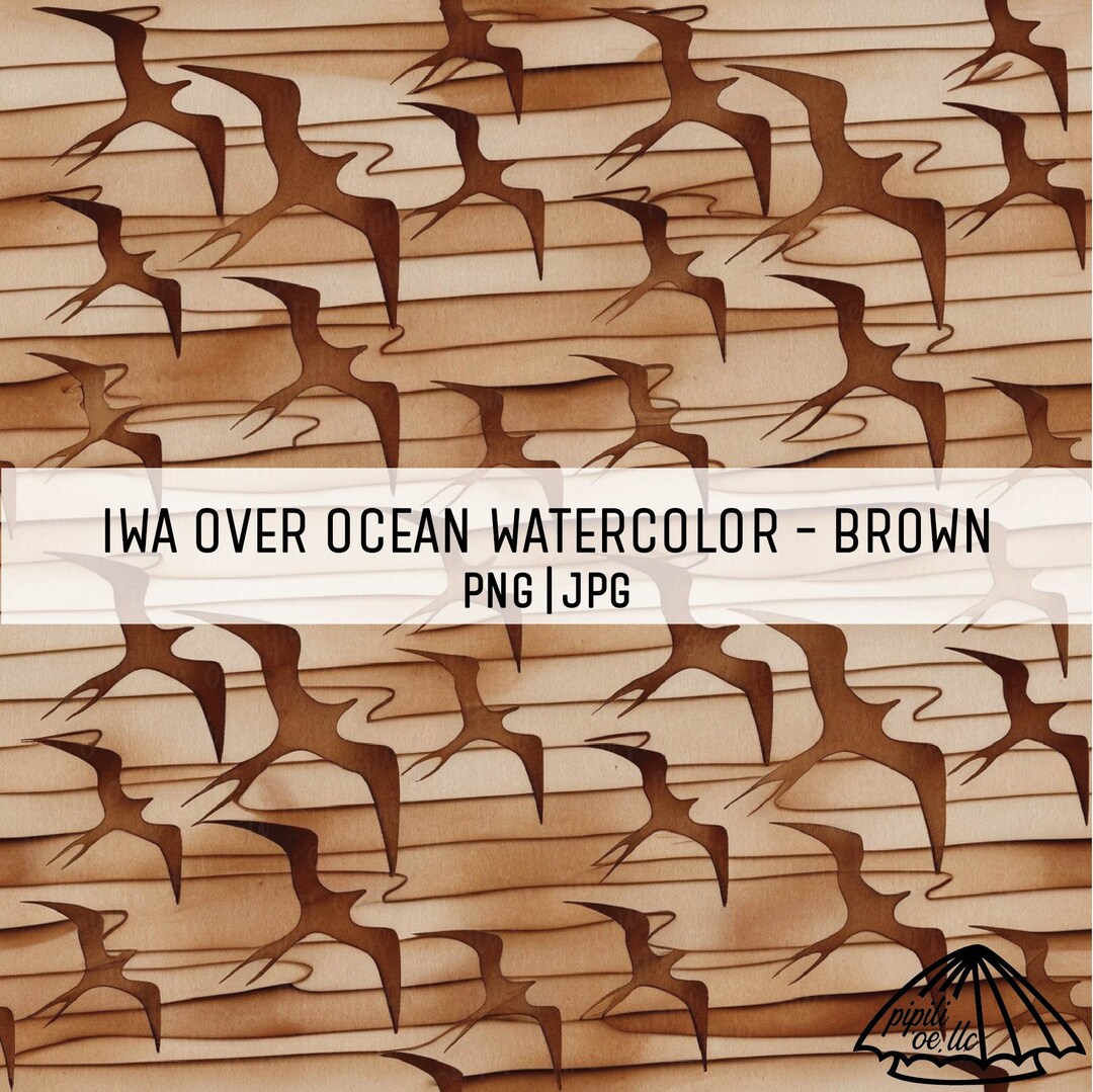 Iwa Over Ocean Watercolor - Brown - Iwa Bird Seamless Repeating Pattern ...