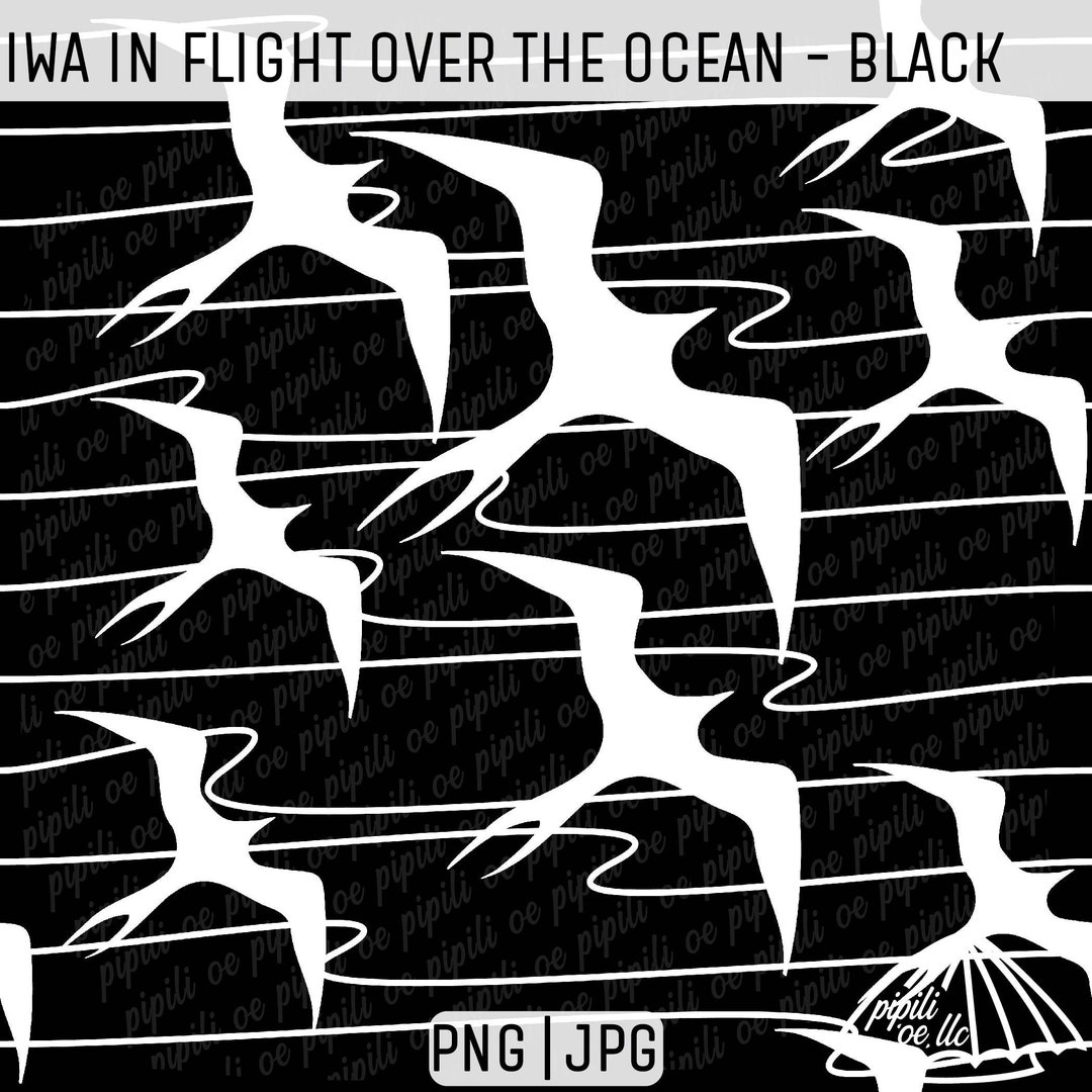 Iwa in Flight Over the Ocean Pattern - Black - Iwa Bird Seamless ...