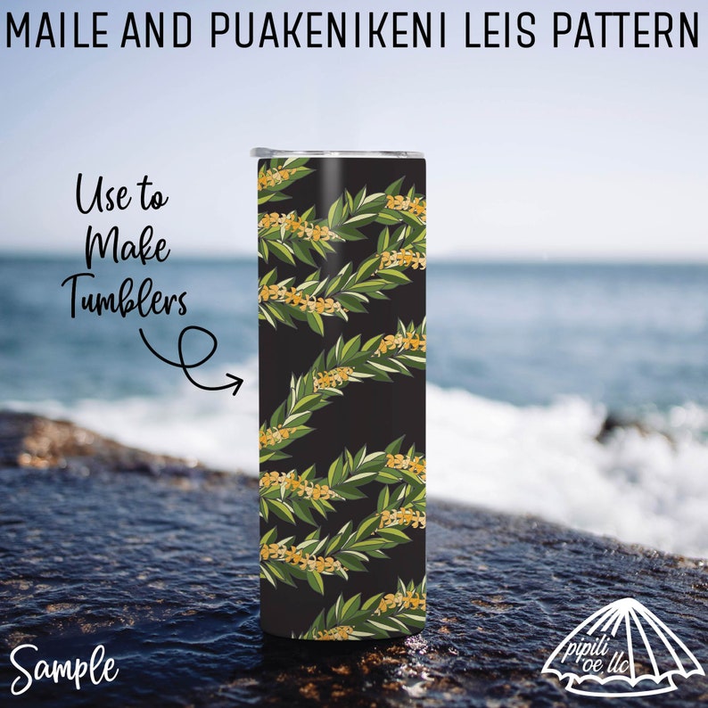 Maile and Puakenikeni Leis Pattern - Black - Hawaii Seamless Pattern ...