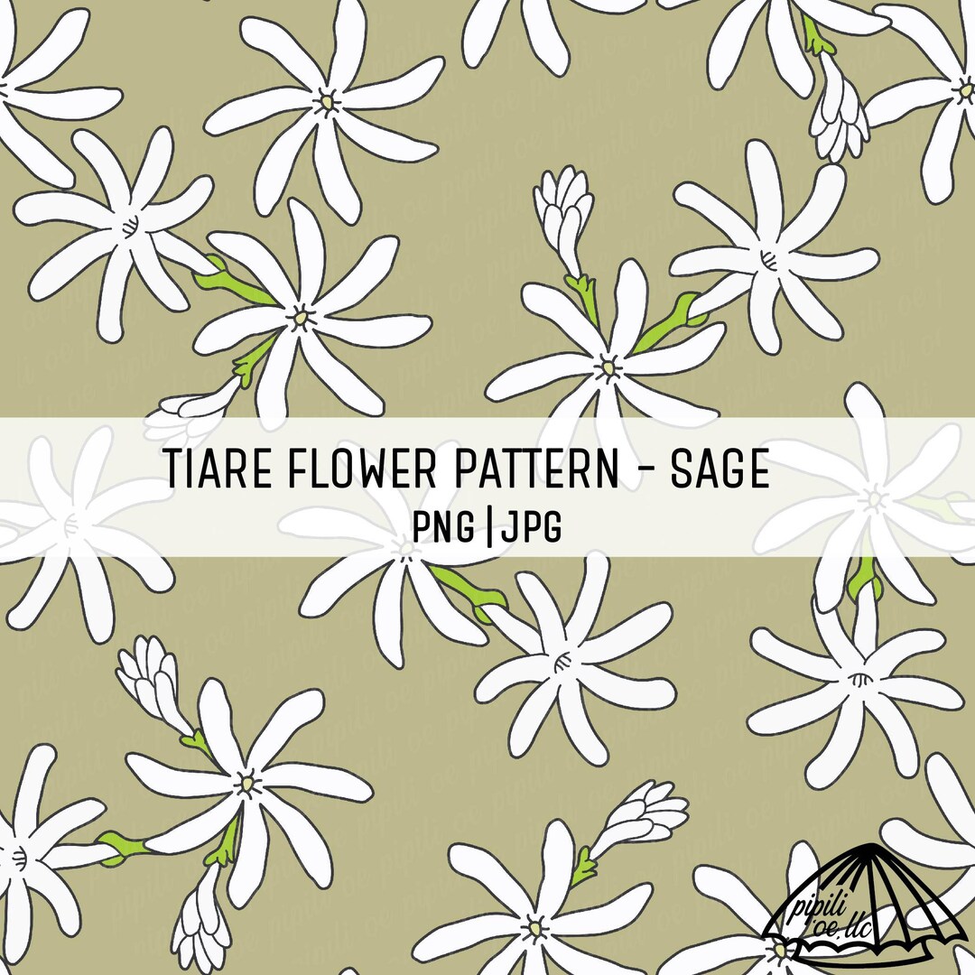 Tiare Flower Pattern - Sage - Fabric Pattern PNG - Hawaii Seamless ...