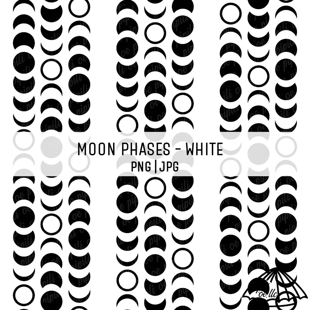 Moon Phases Seamless Repeating Pattern - White - Fabric Printing PNG ...