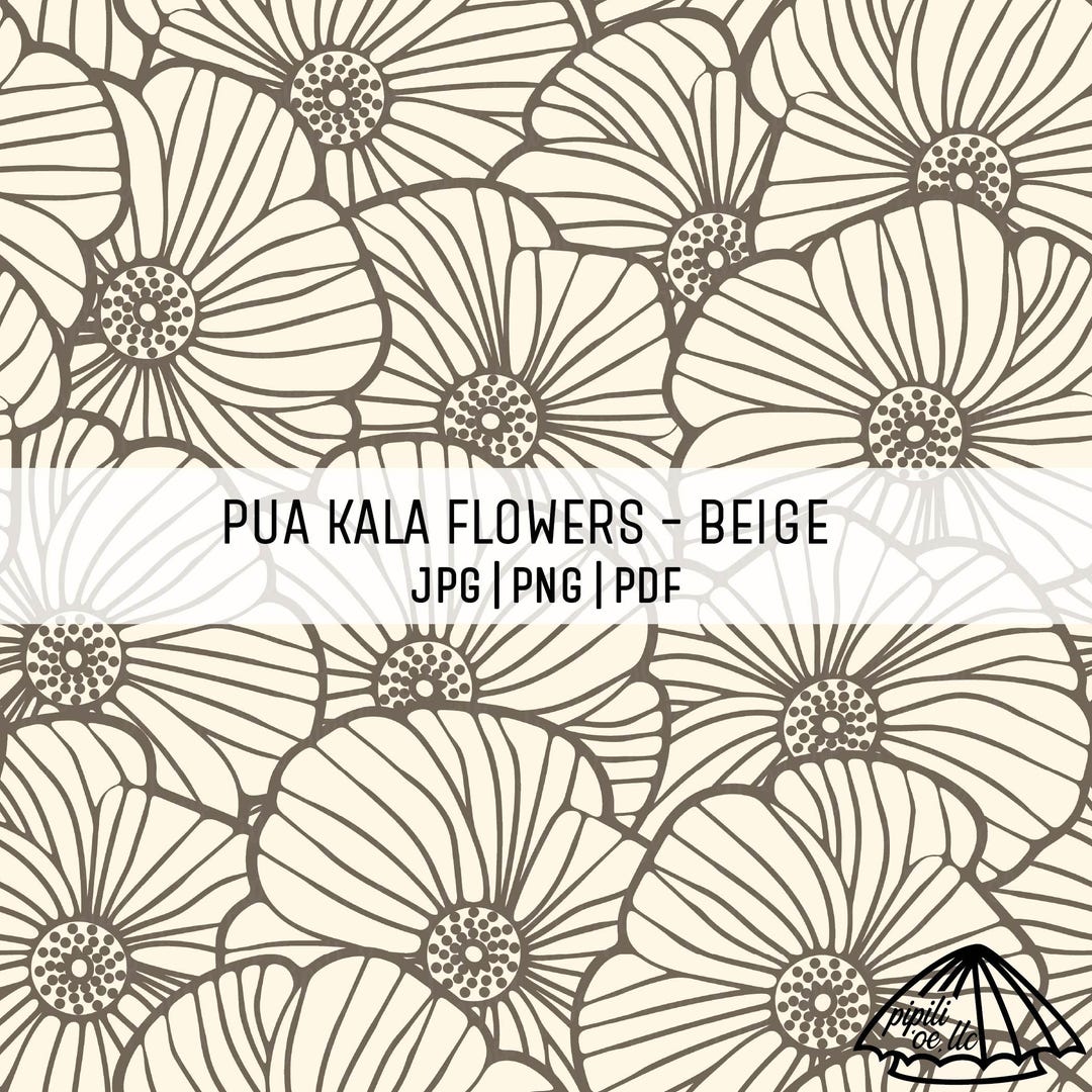 Pua Kala Flowers Pattern - Beige Colored Background - Hawaii Seamless ...