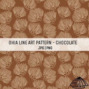 Ohia Lehua Line Art Pattern With Chocolate Background - Seamless ...