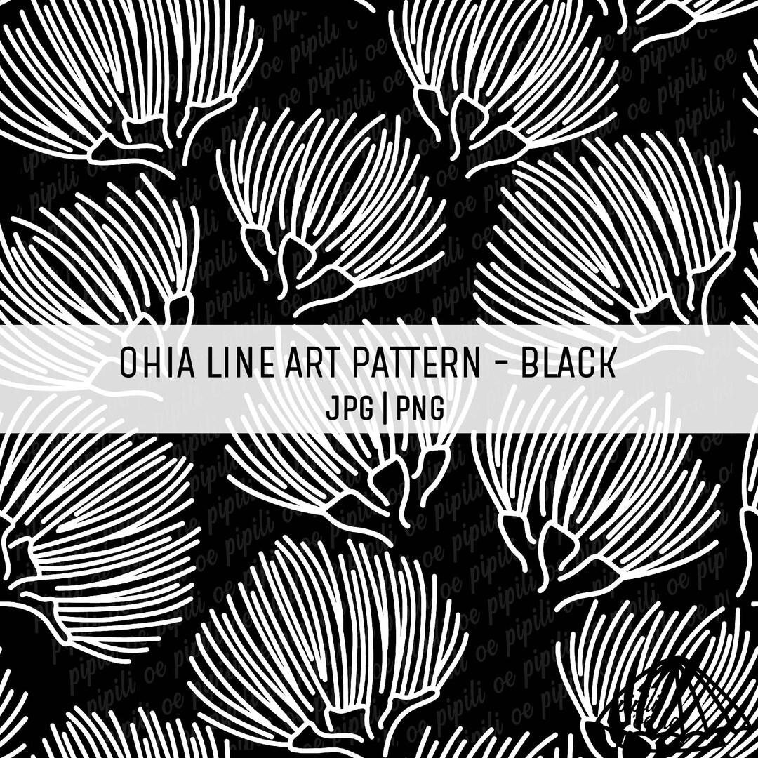 Ohia Lehua Line Art Pattern With Black Background - Seamless Pattern ...