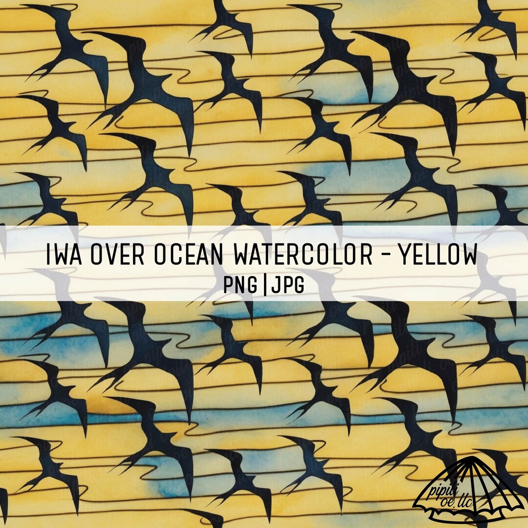 Iwa Over Ocean Watercolor - Yellow - Iwa Bird Seamless Repeating ...
